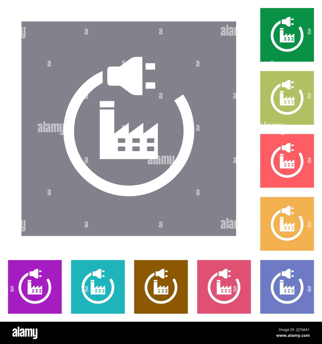 Power plant flat icons on simple color square backgrounds Stock Vector ...