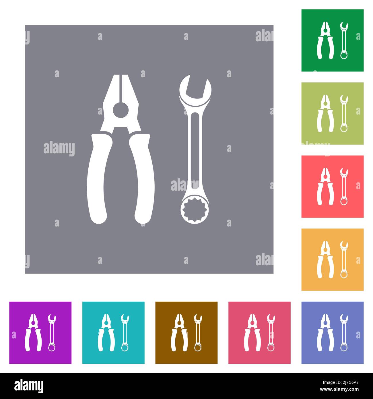 Combined pliers and wrench flat icons on simple color square ...