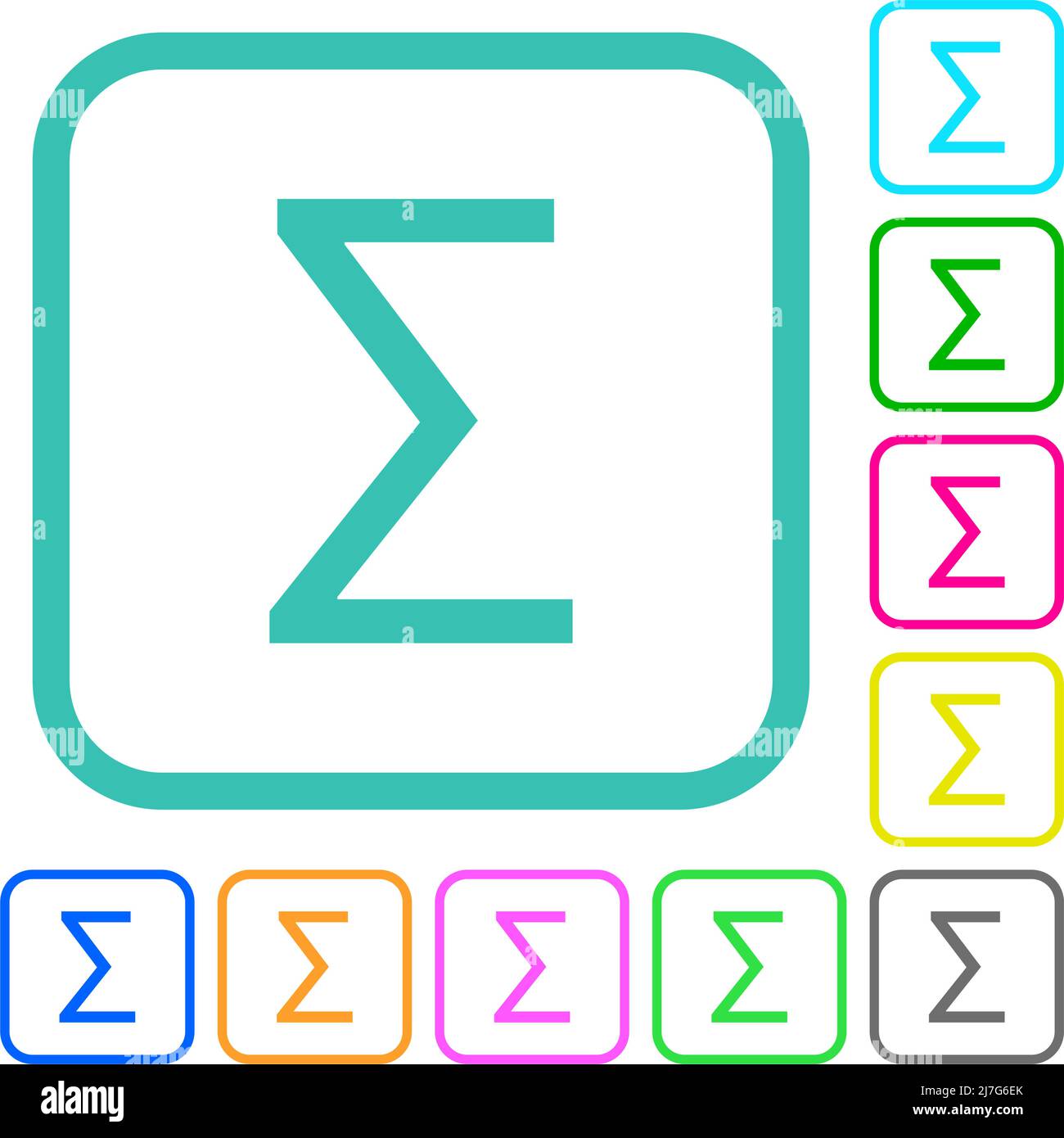 Sum symbol vivid colored flat icons in curved borders on white ...