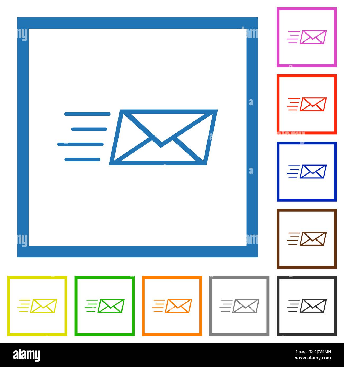 Sending express mail outline flat color icons in square frames on white ...