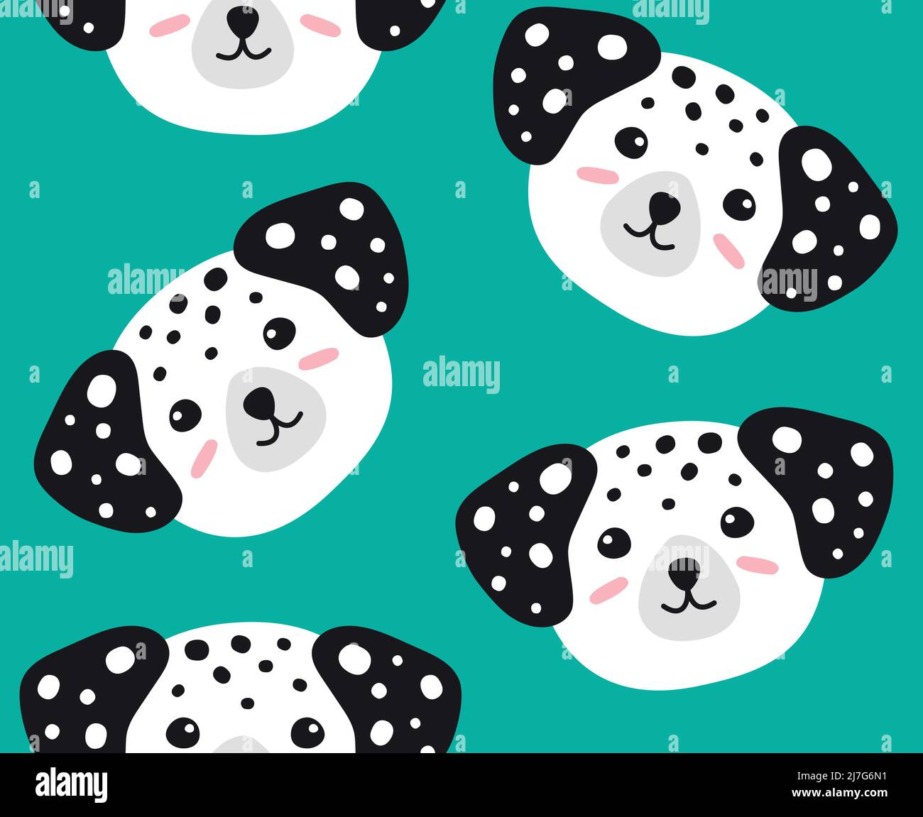 Vector seamless pattern of flat hand drawn Dalmatian dog face isolated ...