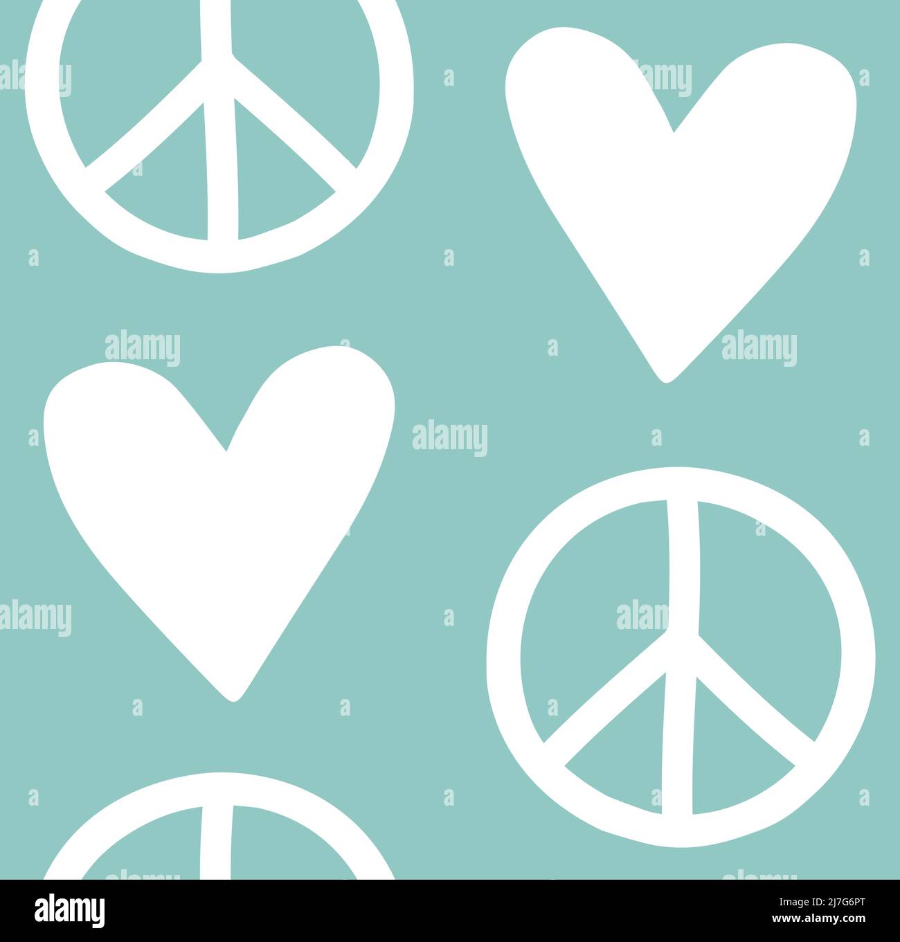 Vector seamless pattern of hand drawn peace signs and hearts isolated ...