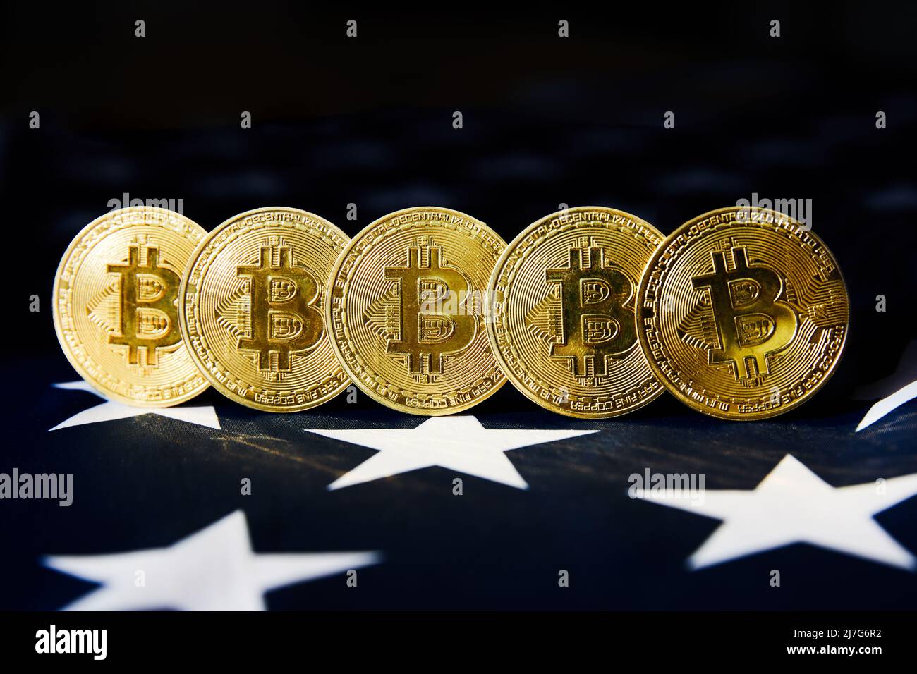 Bitcoin with the US Flag as a background Stock Photo - Alamy
