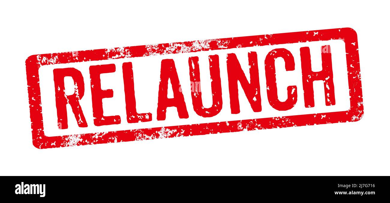 Red stamp on a white background - Relaunch Stock Photo - Alamy