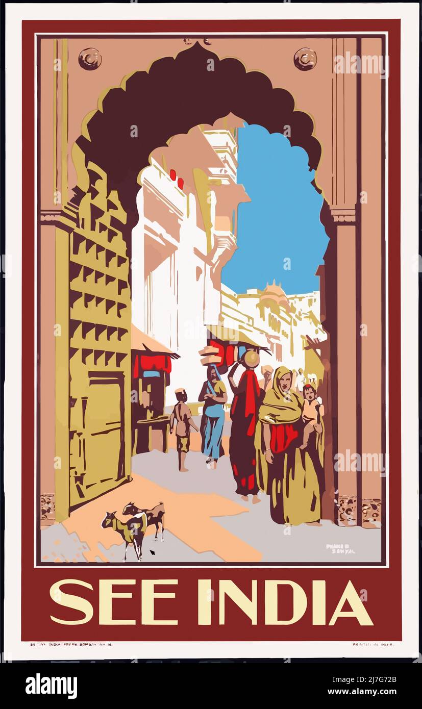 Vintage 1920s Travel Poster - See India, ca. 1920 Stock Photo - Alamy