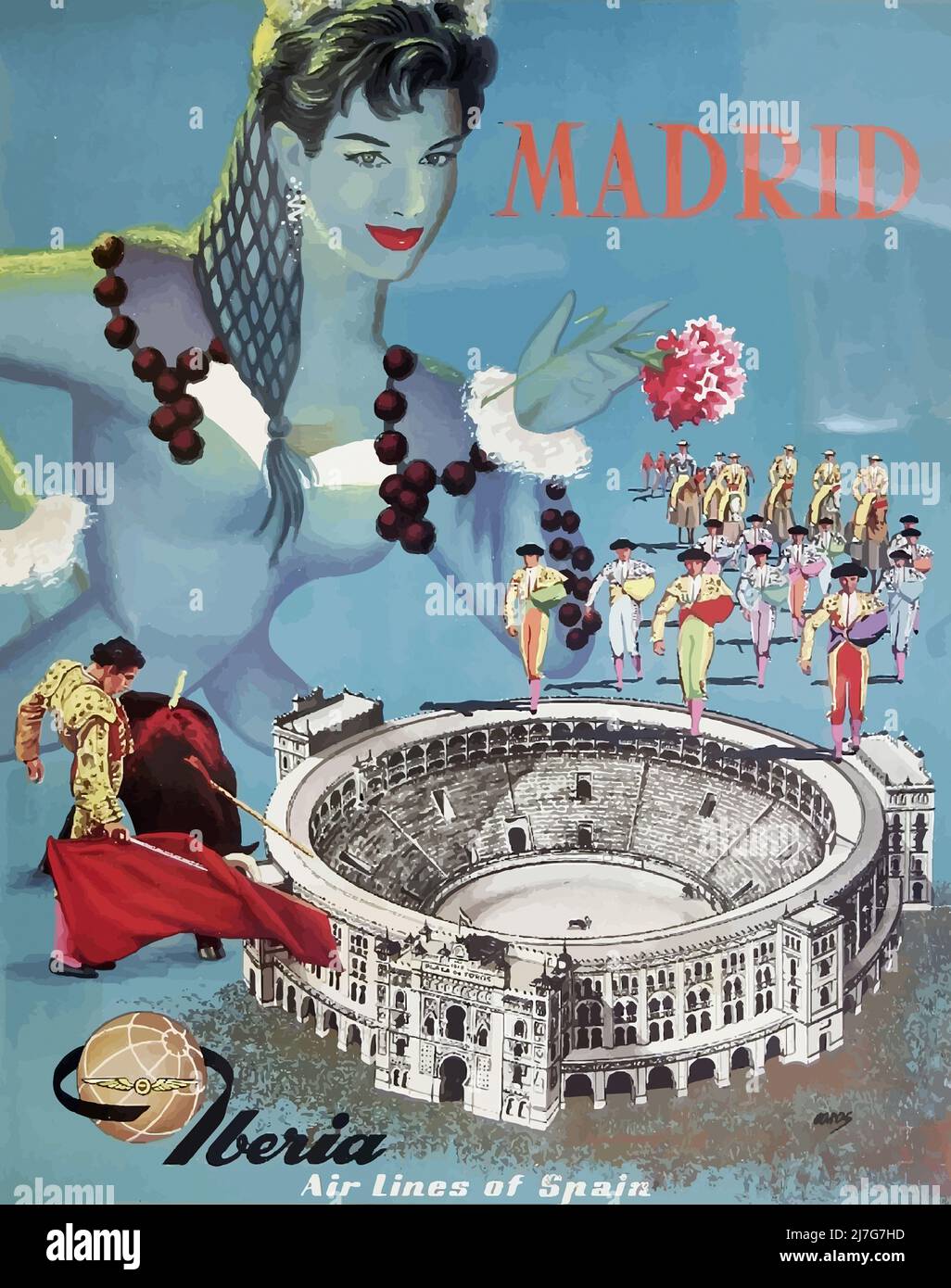 Vintage 1950s Travil Poster - Madrid, Spain Stock Photo - Alamy