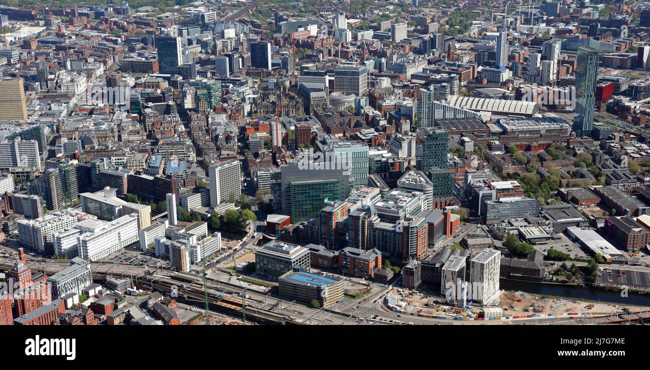 aerial view of the Manchester skyline from the North West looking ...