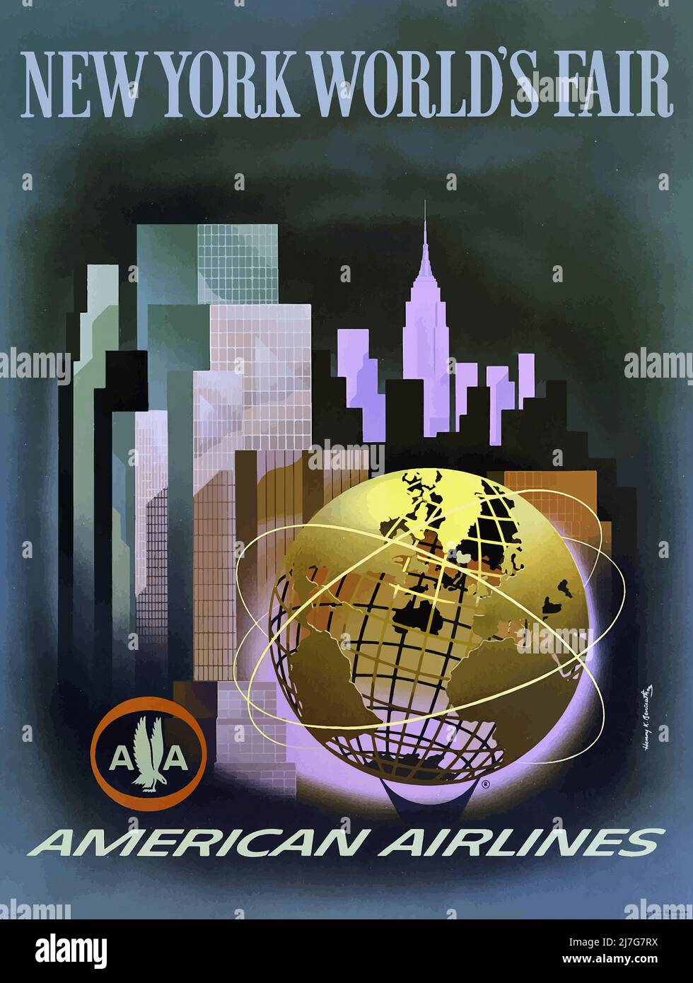 Vintage 1950's Travel Poster - American Airlines - New York World's ...