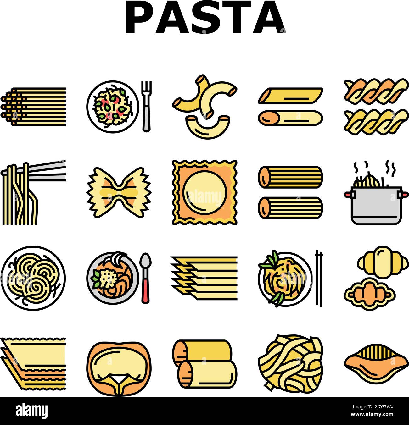 Pasta Delicious Food Meal Cooking Icons Set Vector Stock Vector Image ...