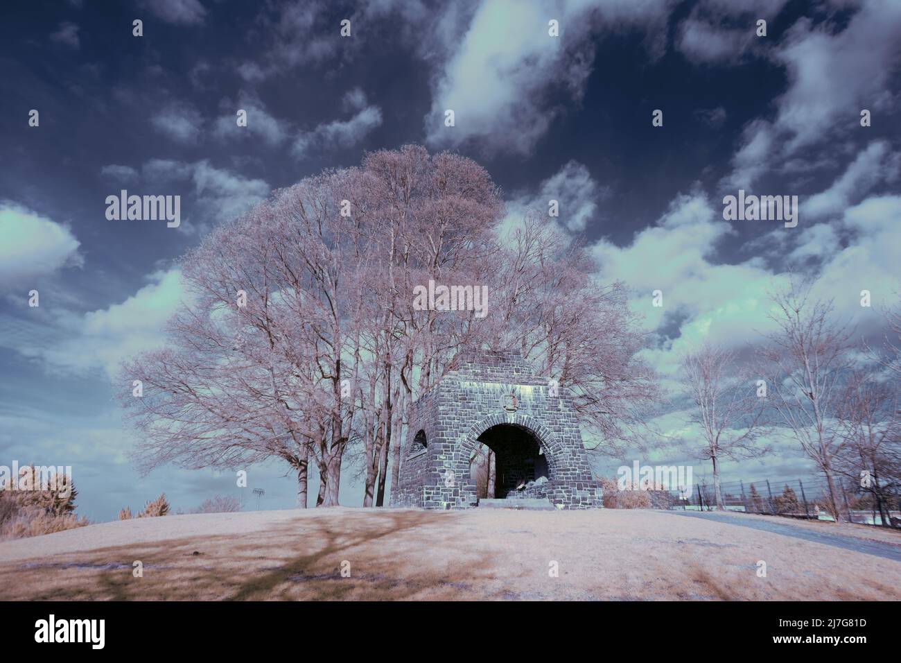 Infrared landscape with glowing white vegetation using 720nm filter ...