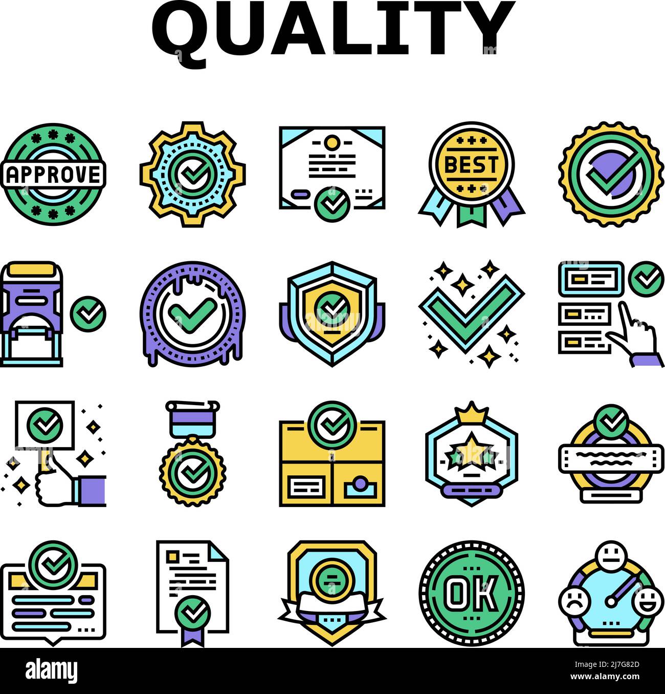 Quality Approve Mark And Medal Icons Set Vector Stock Vector Image ...