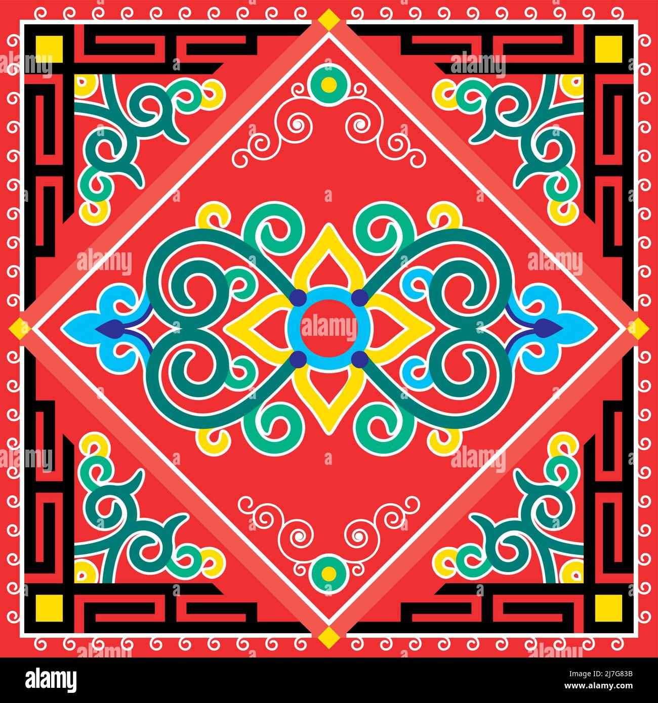 Oriental vector square pattern inspired by folk art from Monogolia and ...