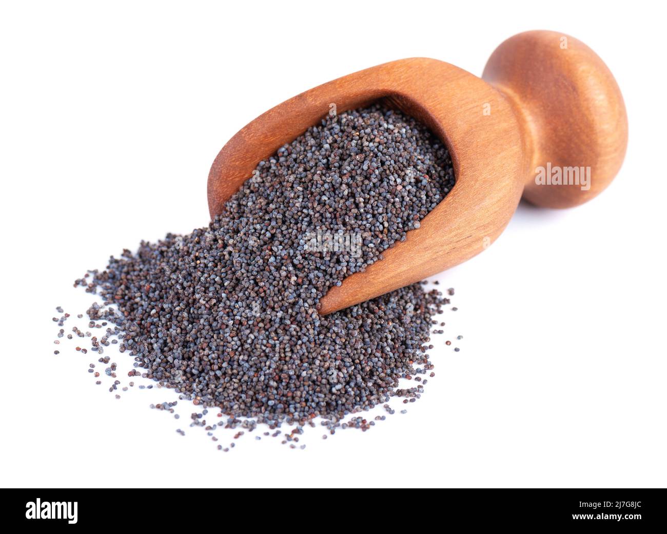 Poppy seeds in wooden scoop, isolated on white background. Organic ...