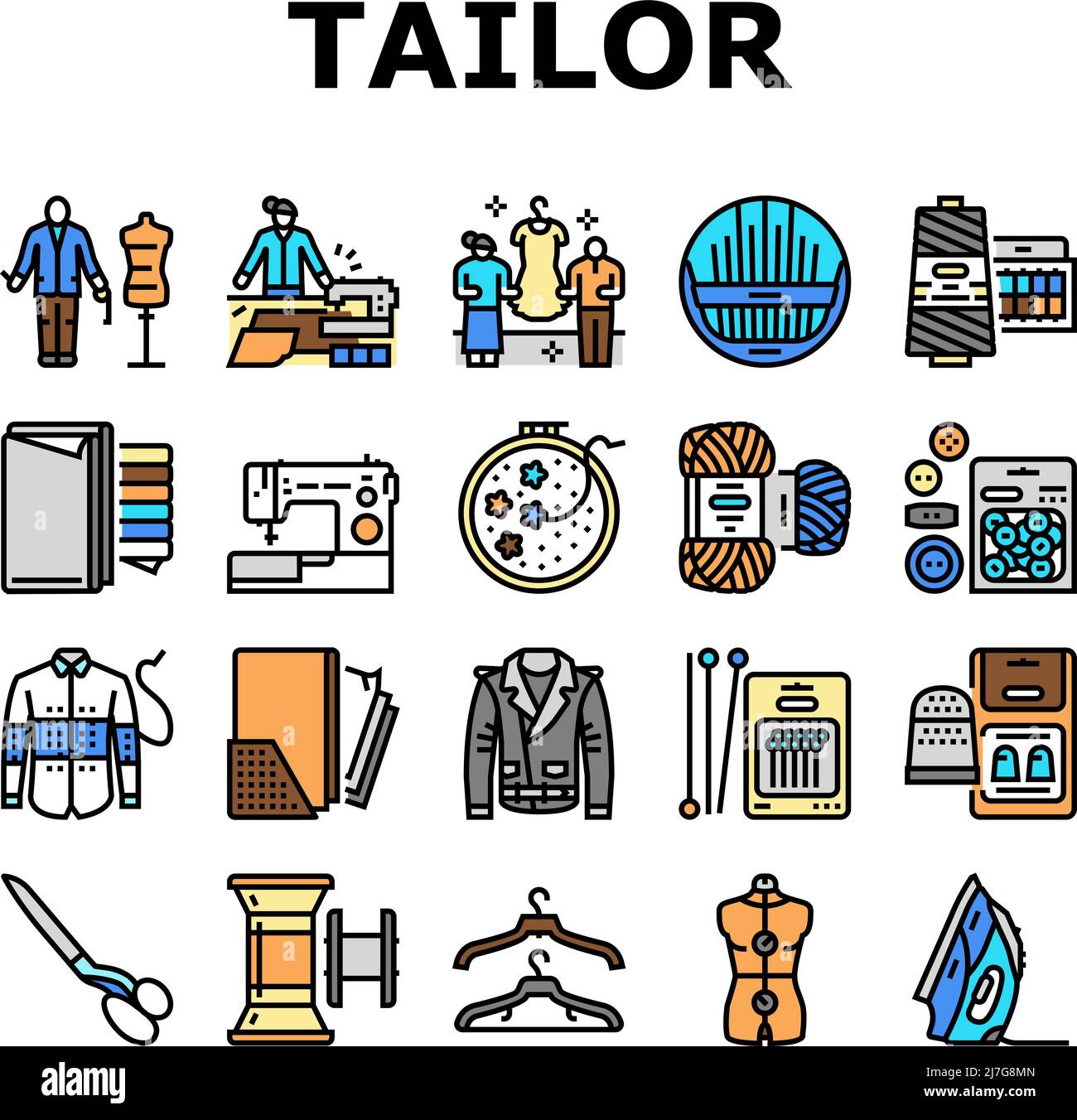 Tailor Worker Sewing Occupation Icons Set Vector Stock Vector Image ...
