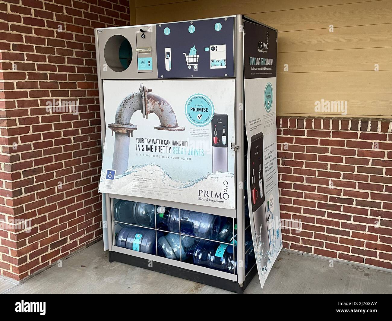 Augusta, Ga USA - 04 27 22: Primo water exchange cage display exterior ...