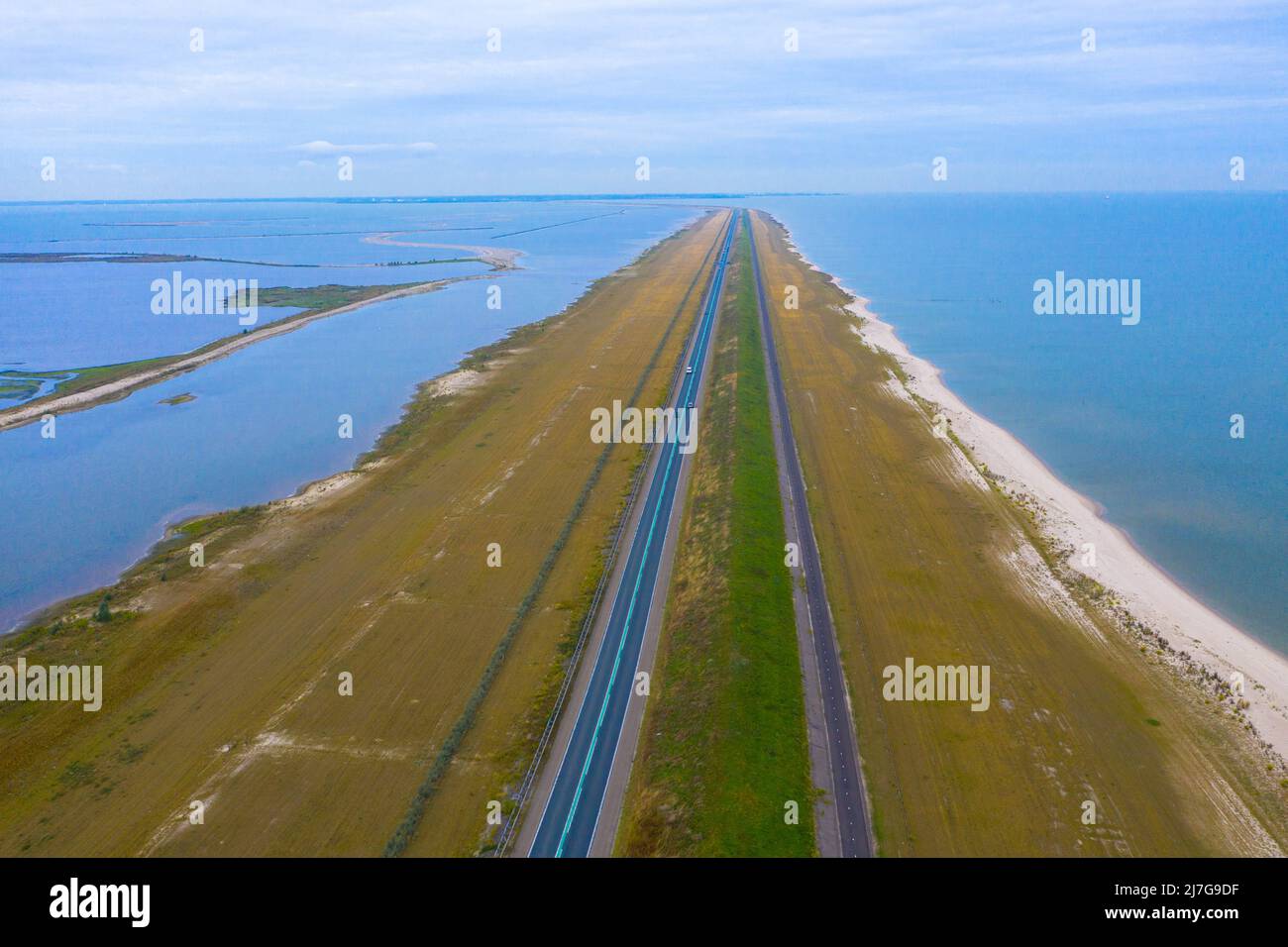 Aerial view of an artificial island called Houtribdijk in Lake ...