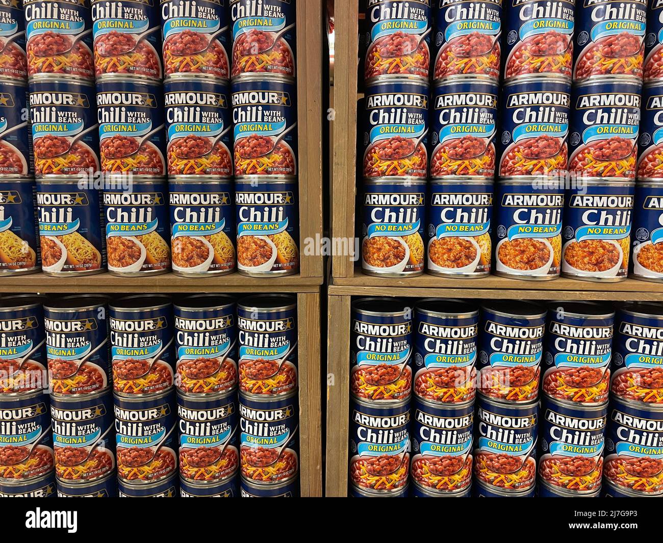 Augusta, Ga USA - 04 27 22: Armour can chili display in a retail store ...