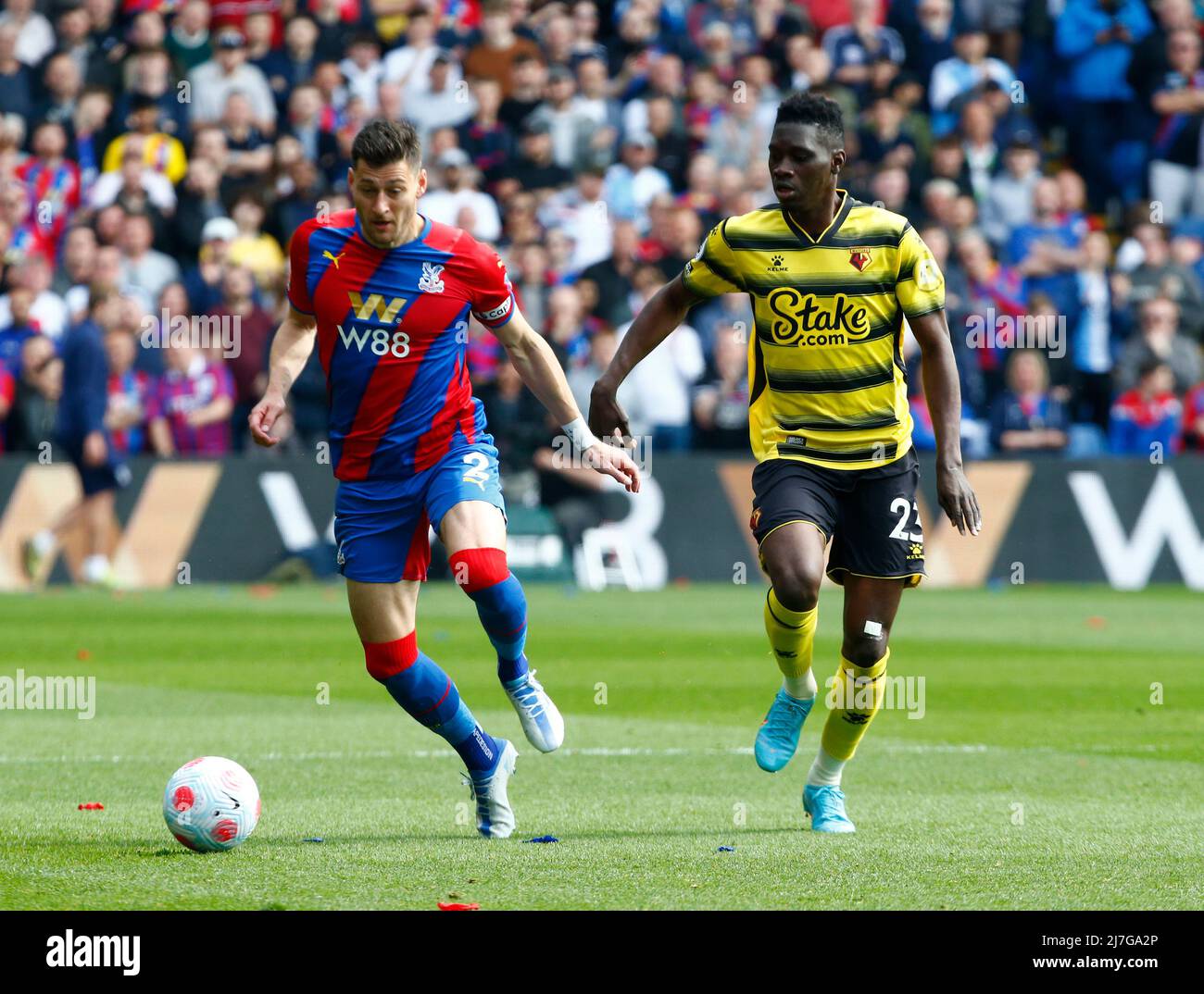 LONDON, United Kingdom, MAY 07:L-R Crystal Palace's Joel Ward holds of ...
