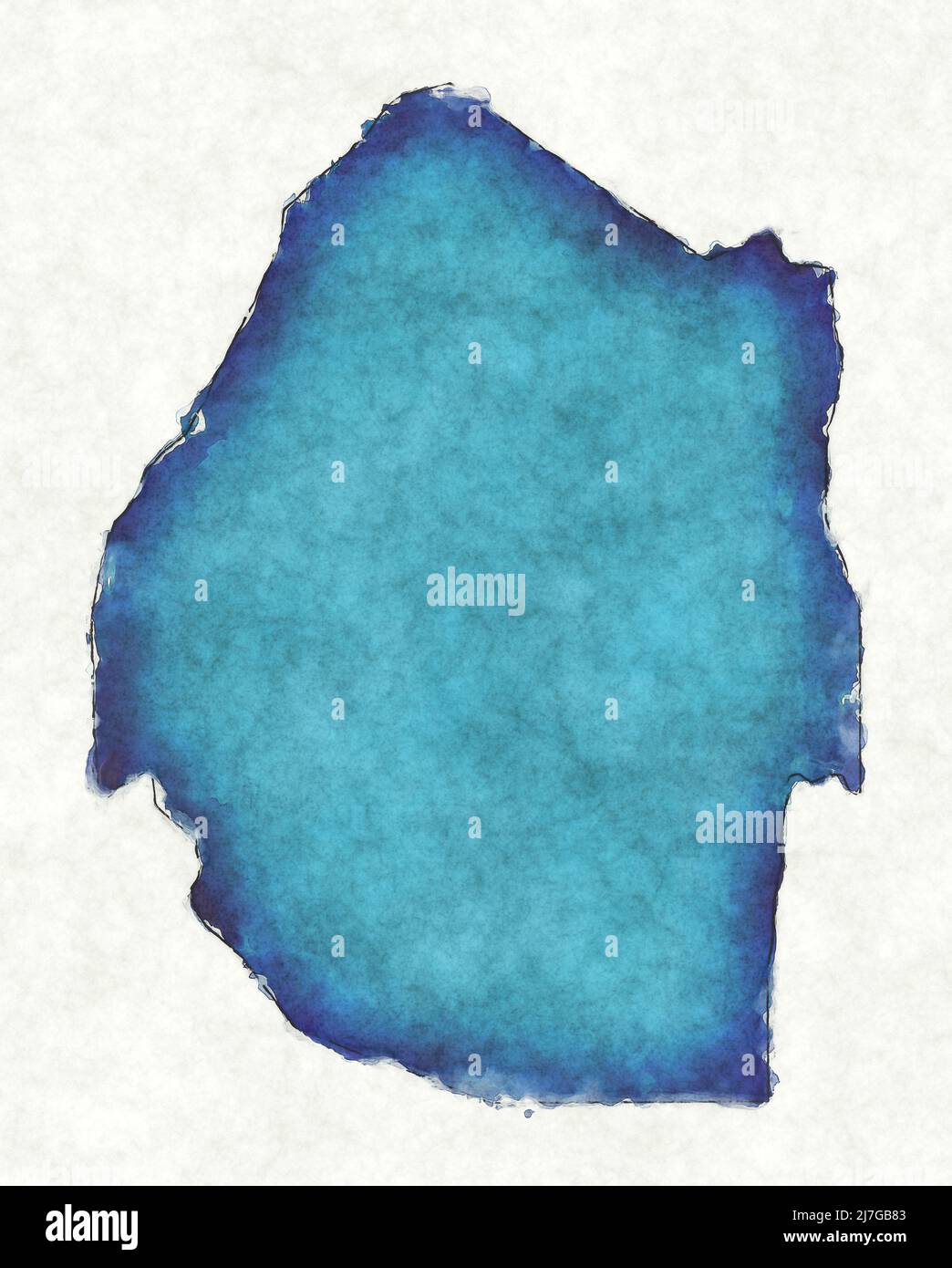 Swaziland map with drawn lines and blue watercolor illustration Stock ...