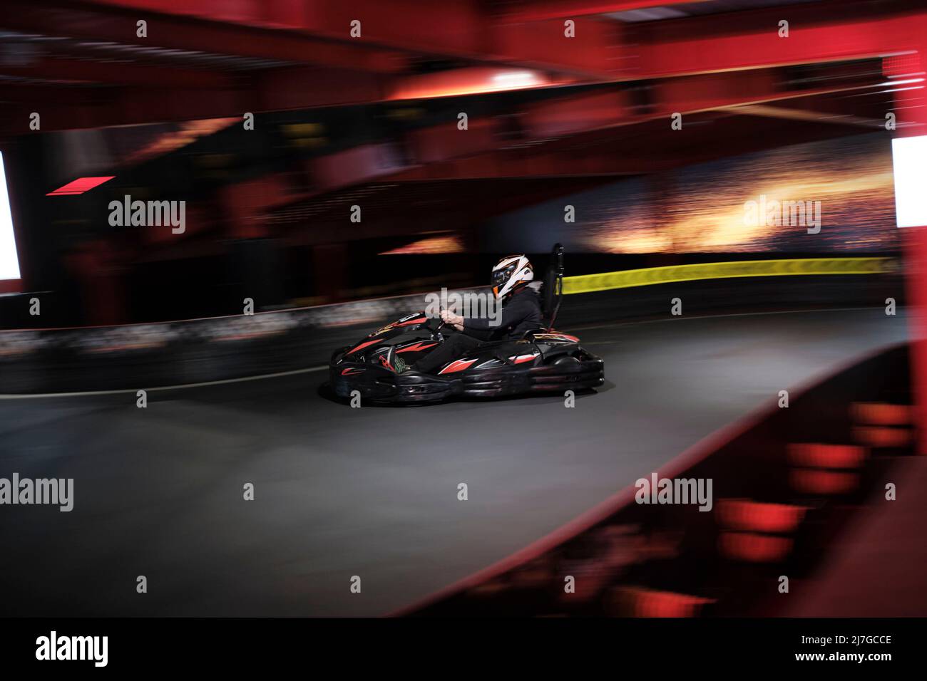 APRIL - 2022 ITALY - Milano - Electric Go kart driver speed rive indoor ...