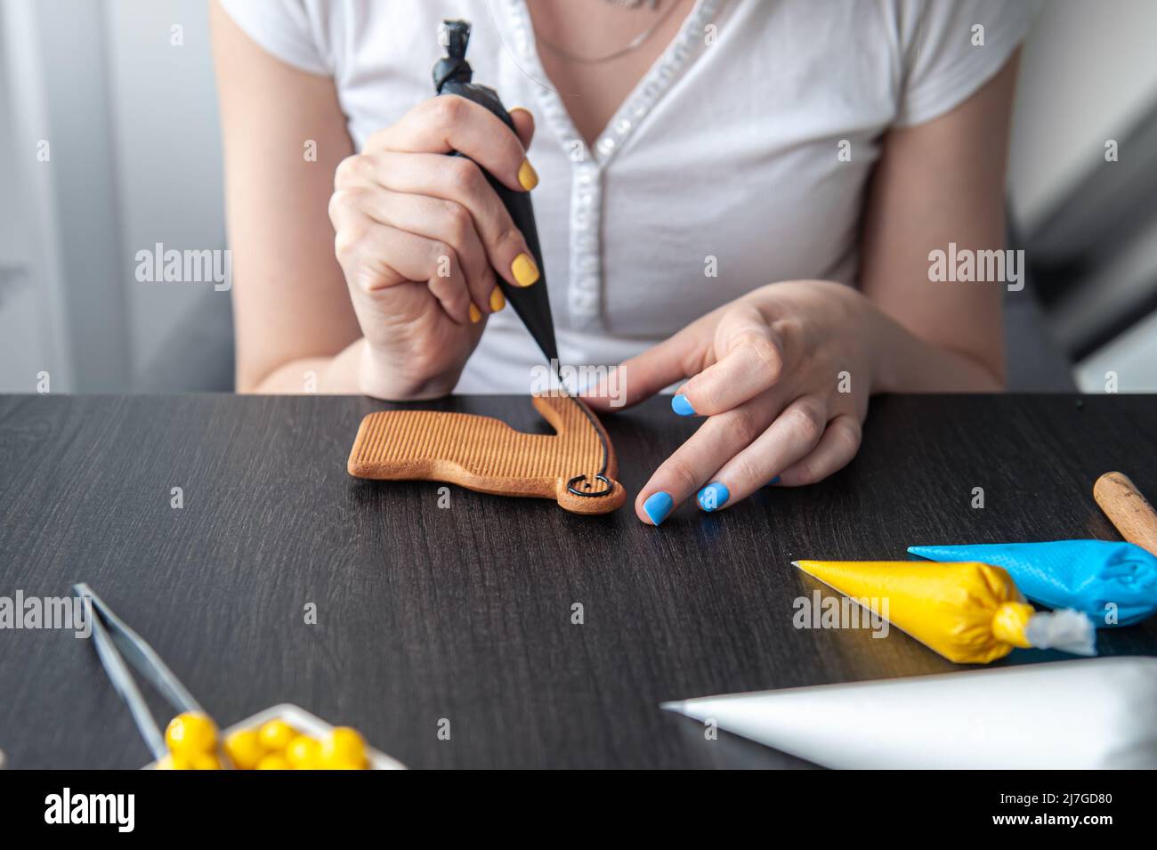 The process of making handmade gingerbread, decortive details Stock ...