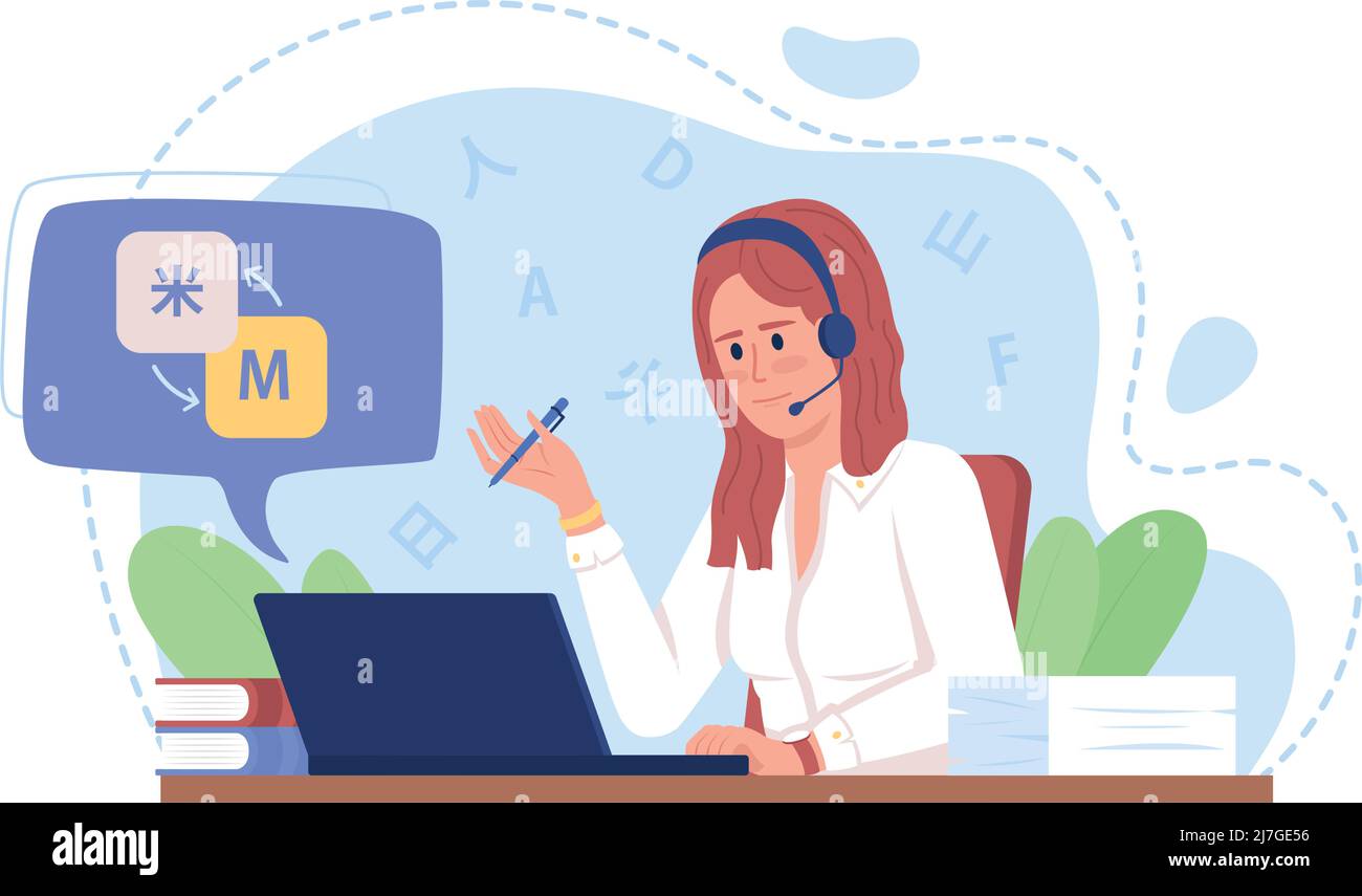 Freelance translation job 2D vector isolated illustration Stock Vector ...