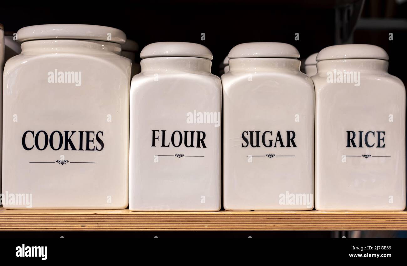 A set of jars for food storage in the kitchen Stock Photo - Alamy
