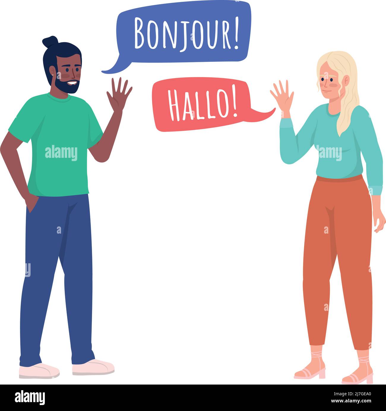 Language learning friends semi flat color vector characters Stock ...