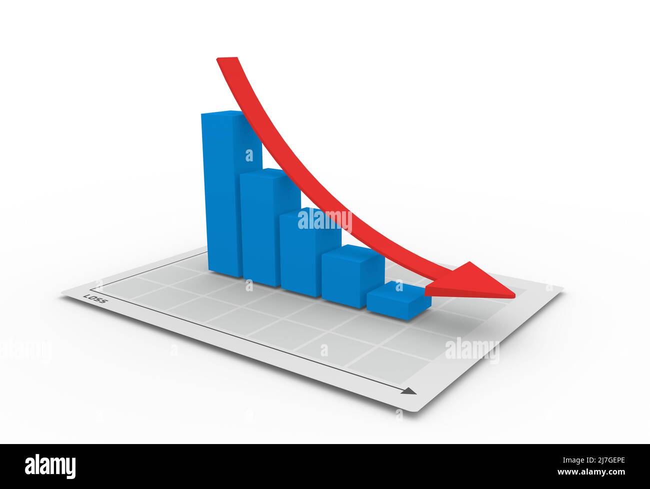 3D graph going down with red arrow Stock Photo - Alamy