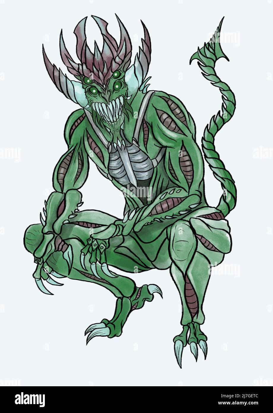 crouching demon hand drawn illustration Stock Photo - Alamy