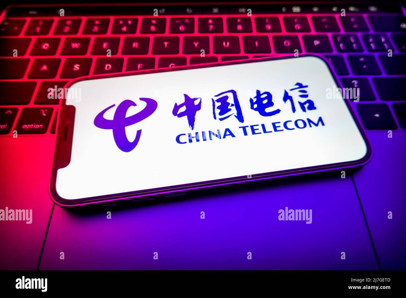 In this photo illustration, a China Telecommunications logo seen ...