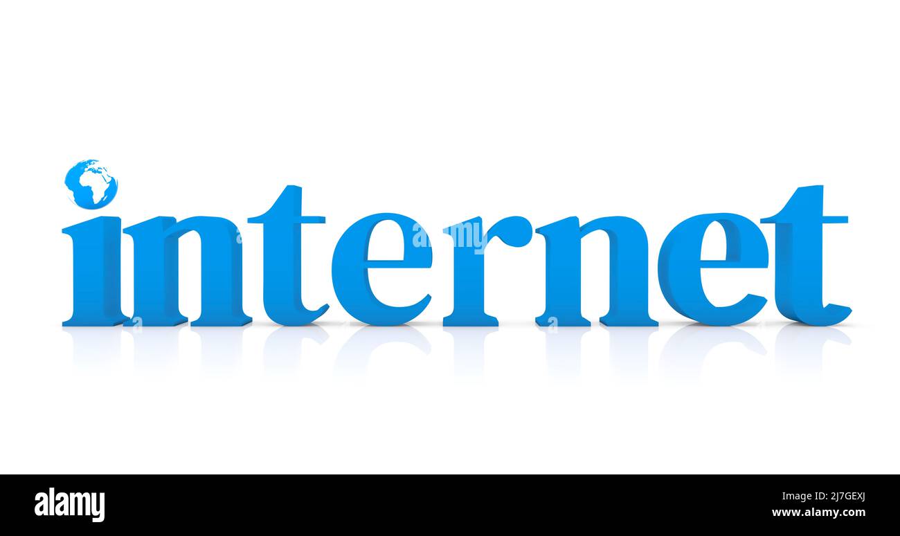 Blue typography of the word Internet and symbol of planet earth in ...