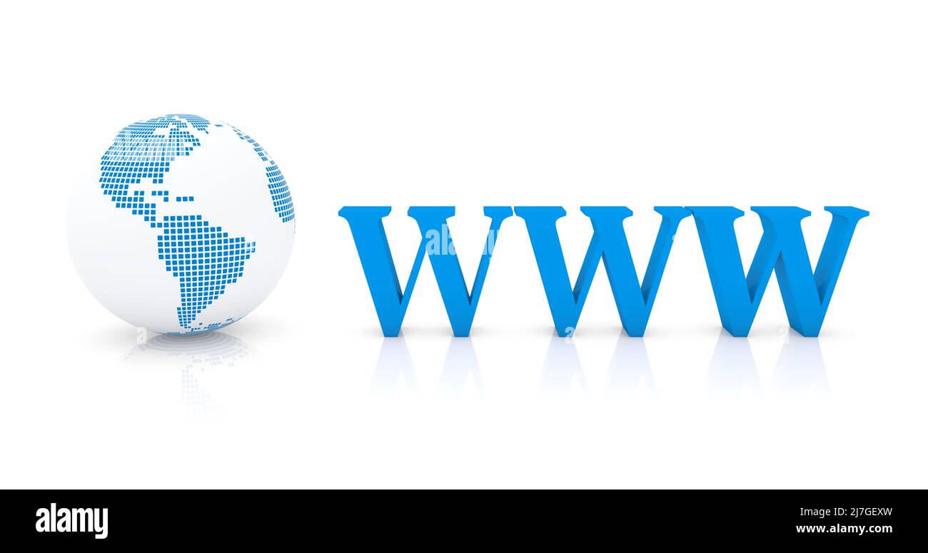 Blue sign of world wide web typography and symbol of planet earth in ...