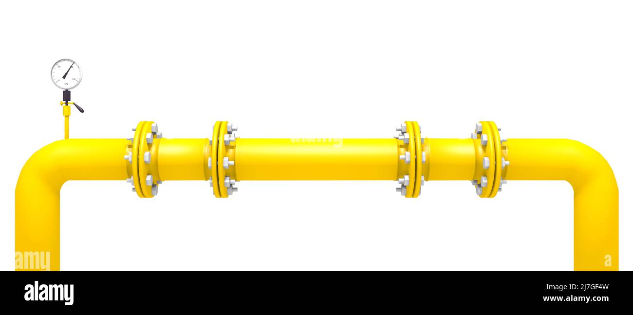 Yellow pipeline with edges and pressure gauge Stock Photo - Alamy