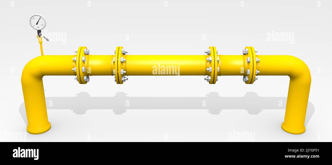 Yellow pipeline with edges and pressure gauge Stock Photo - Alamy