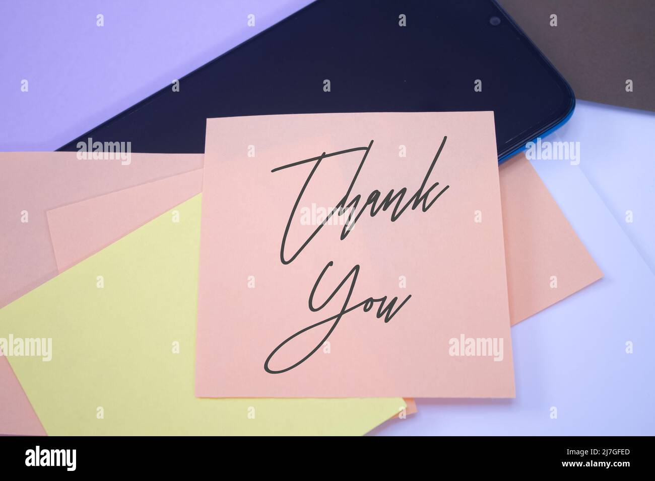 Thank You. Text on adhesive note paper. Event, celebration reminder ...