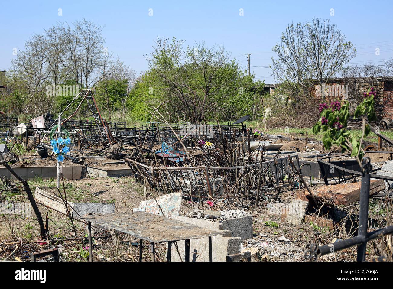 Destroyed monuments in the cemetery during the Russia-Ukraine war ...