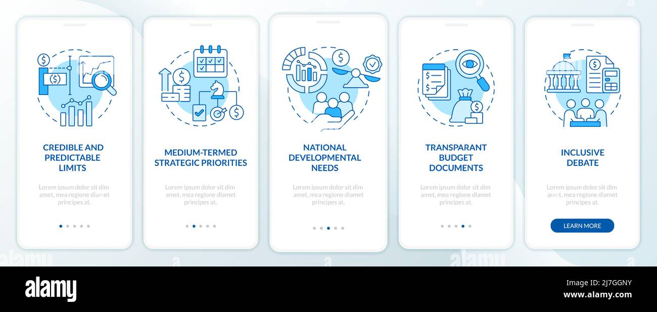 Principles Of Budget Planning Blue Onboarding Mobile App Screen Stock Vector Image And Art Alamy