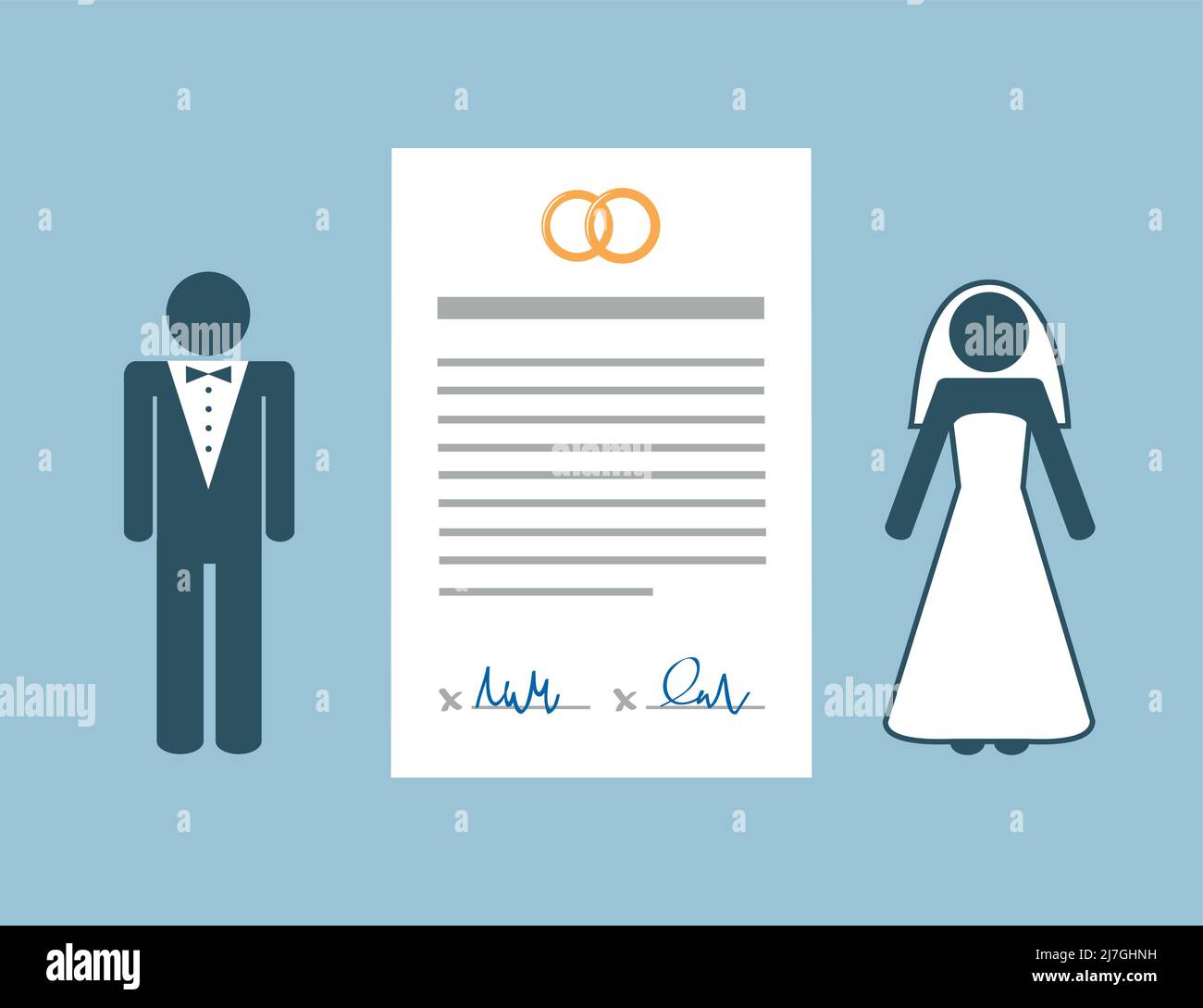 marriage contract info graphic with married couple pictogram Stock ...