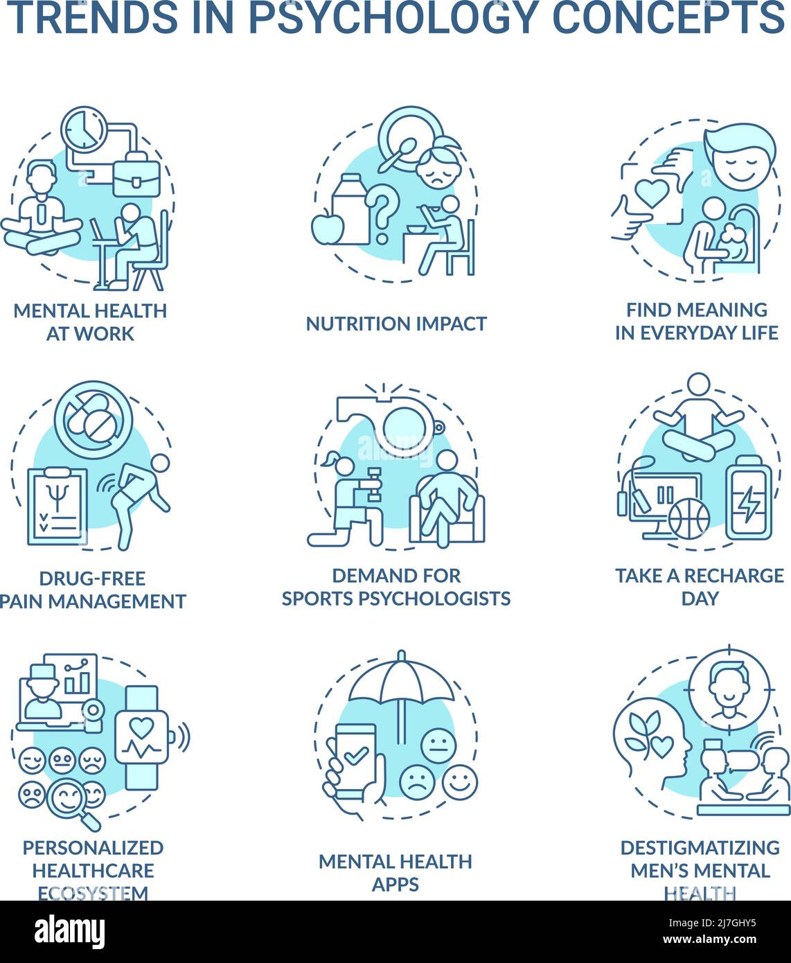 Trends in psychology turquoise concept icons set Stock Vector Image & Art - Alamy