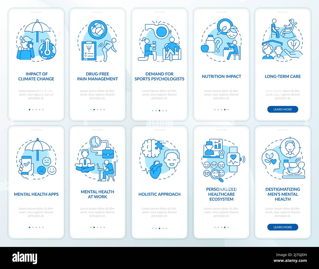 Trends in psychology blue onboarding mobile app screen set Stock Vector ...