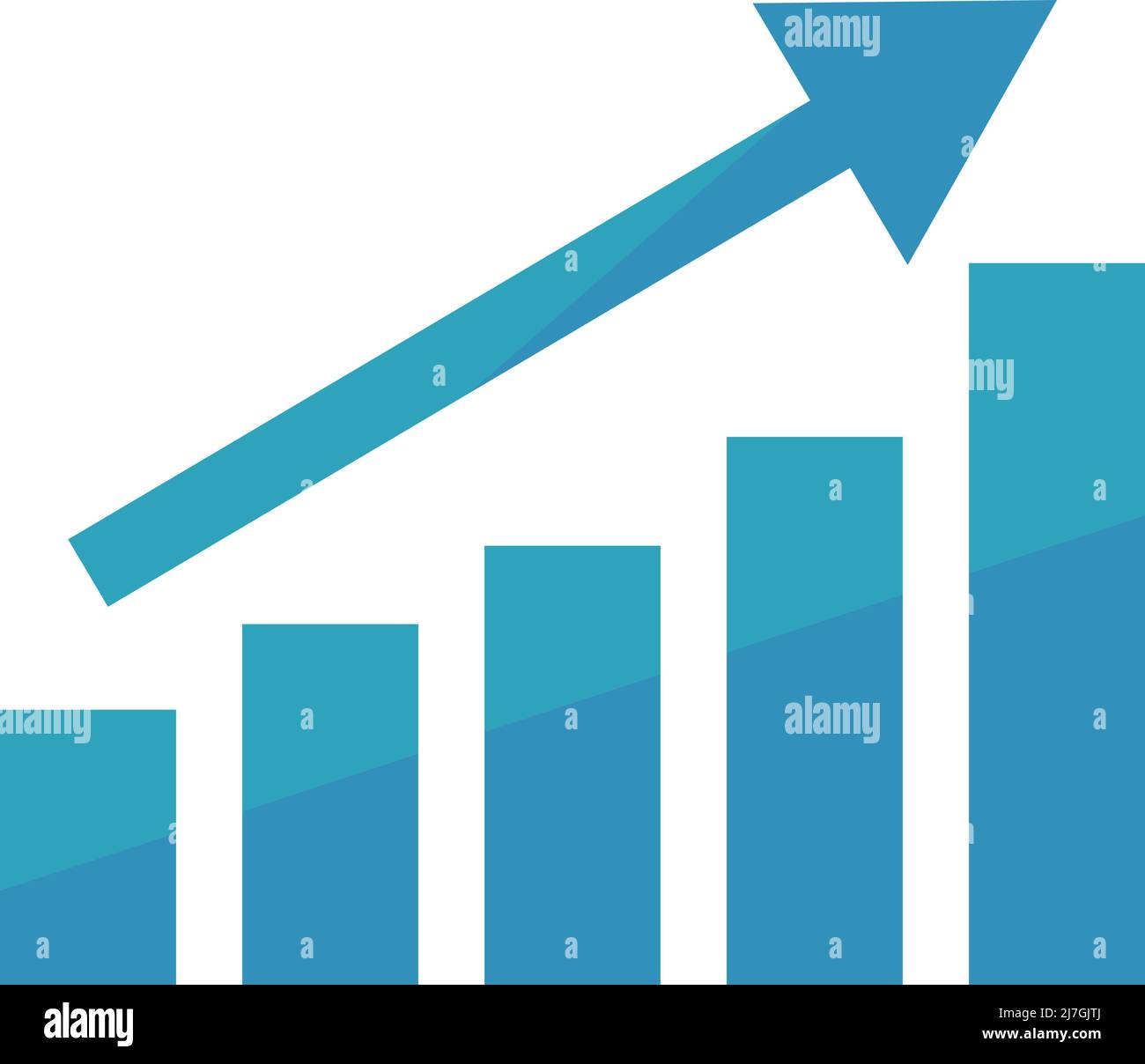 Blue bar graph and rising arrow. Rising business performance and stock ...