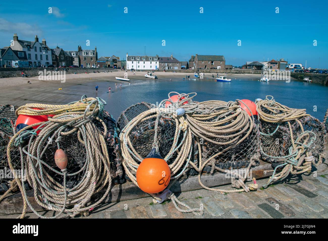 Creel pots (lobster pots) at Stonehaven Harbour, Aberdeenshire ...