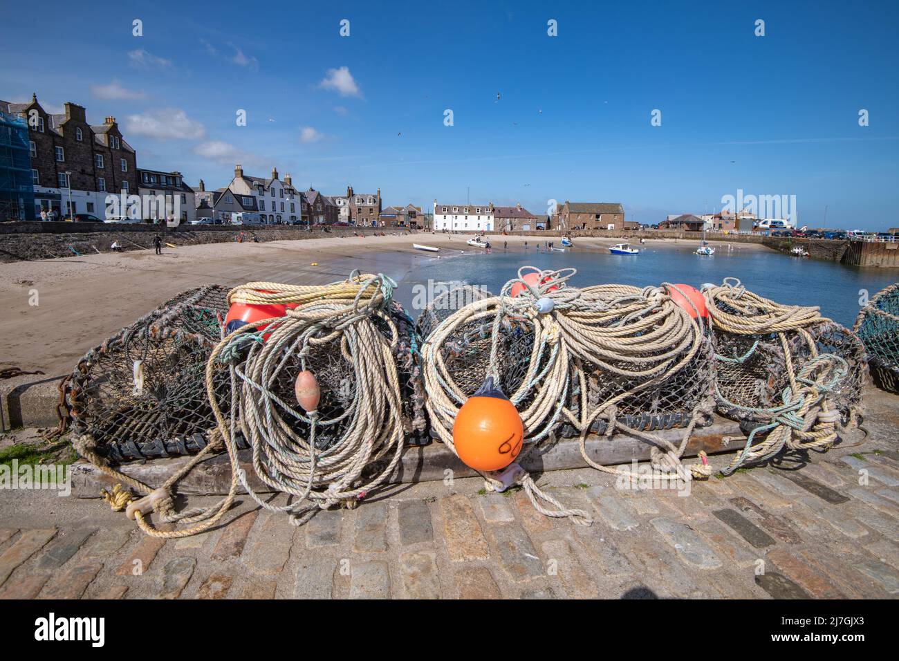 Creel pots (lobster pots) at Stonehaven Harbour, Aberdeenshire ...