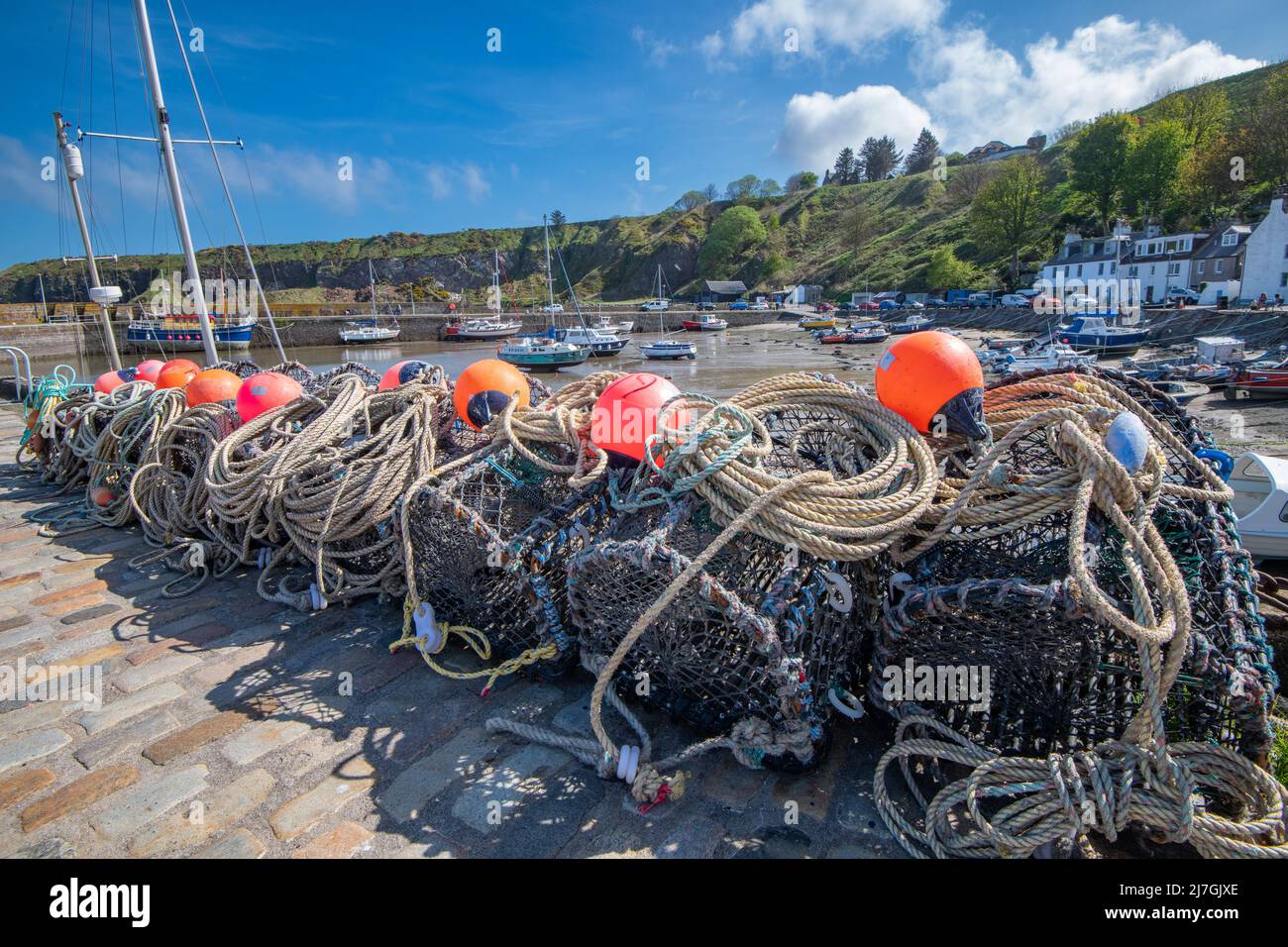 Creel pots (lobster pots) at Stonehaven Harbour, Aberdeenshire ...