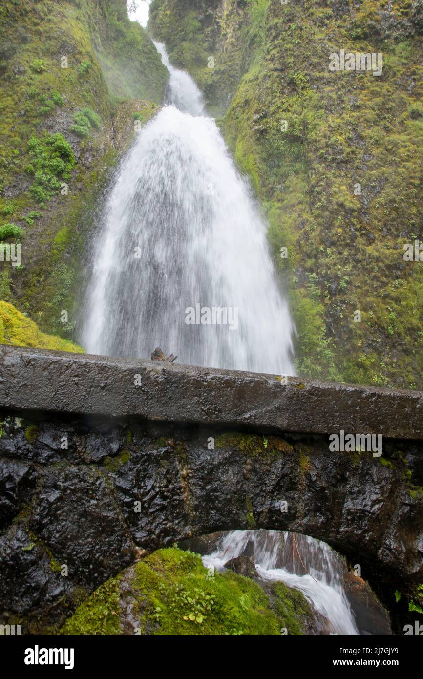 Wahkeena Falls is a tiered waterfall in the Columbia River Gorge in the ...
