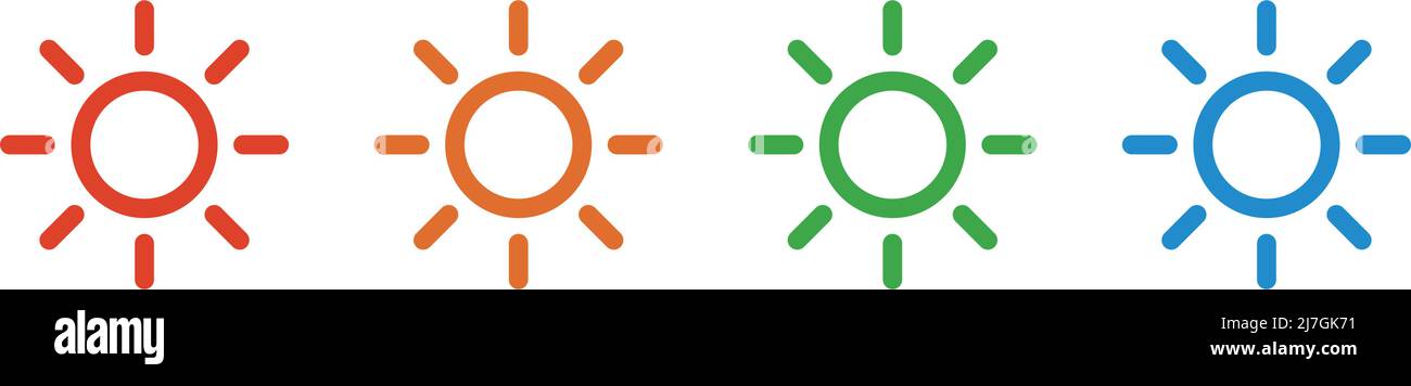 A set of colorful sun icons. Brightness control. Editable vector Stock ...