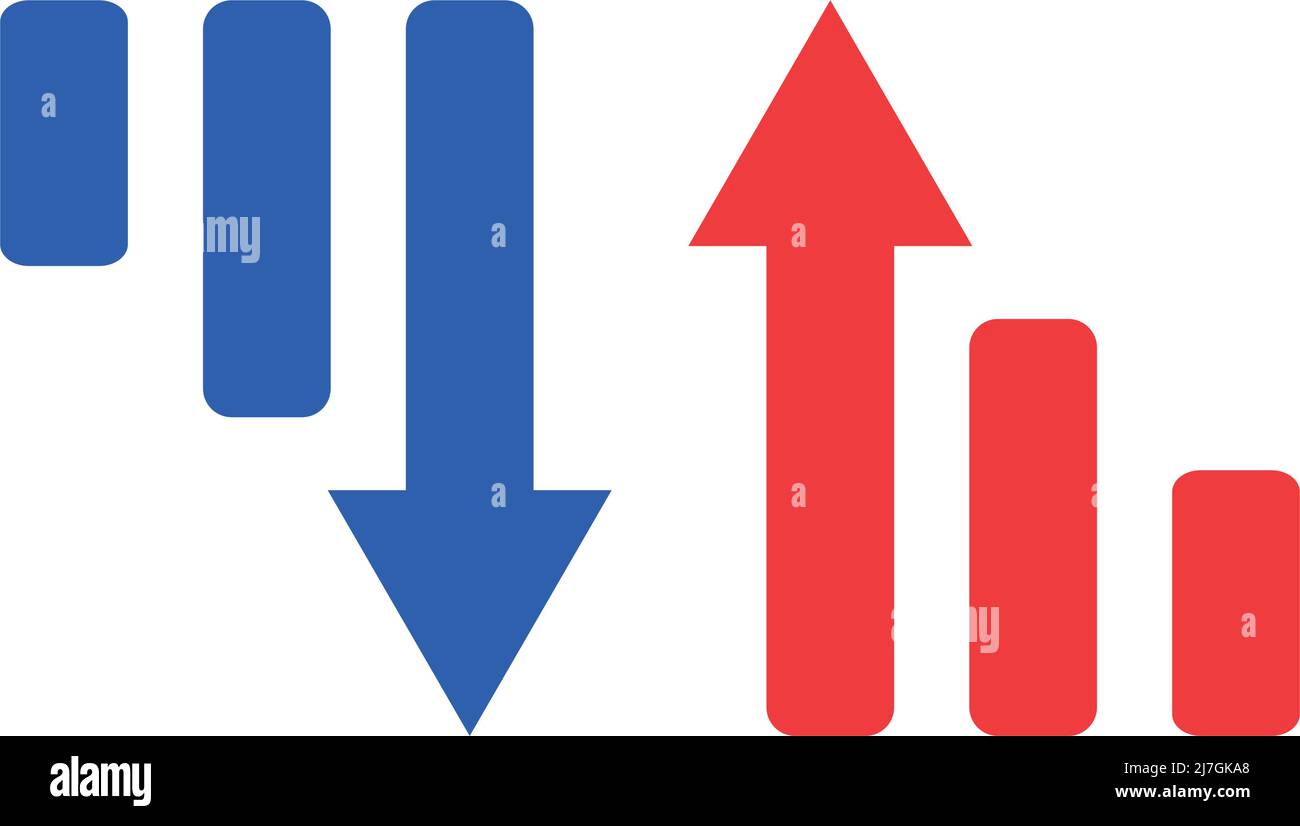 A set of icons for a decreasing bar graph and a rising bar graph ...