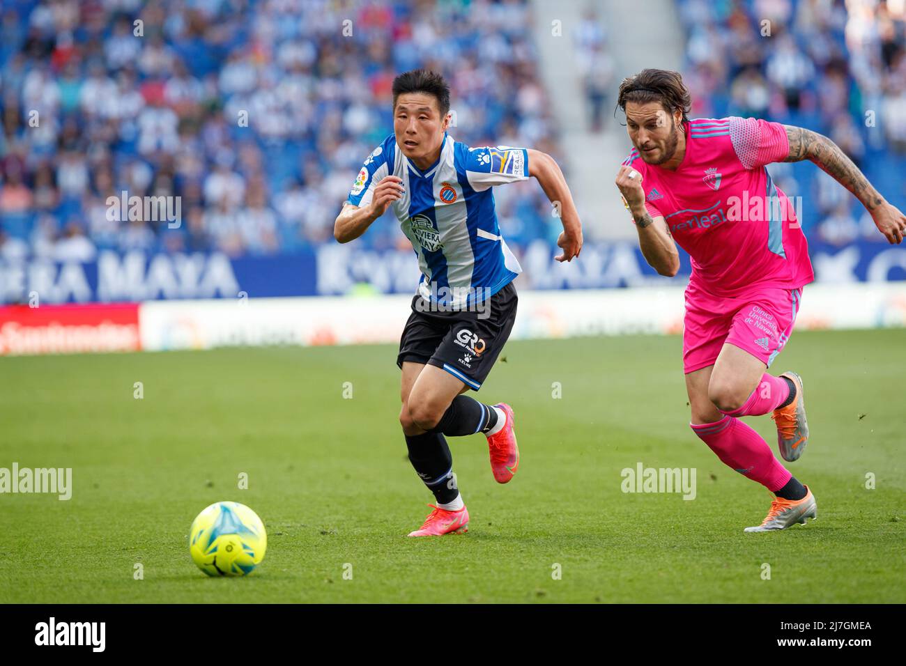 Lei Wu of RCD Espanyol during the Liga match between RCD Espanyol and CA Osasuna at RCDE Stadium ...