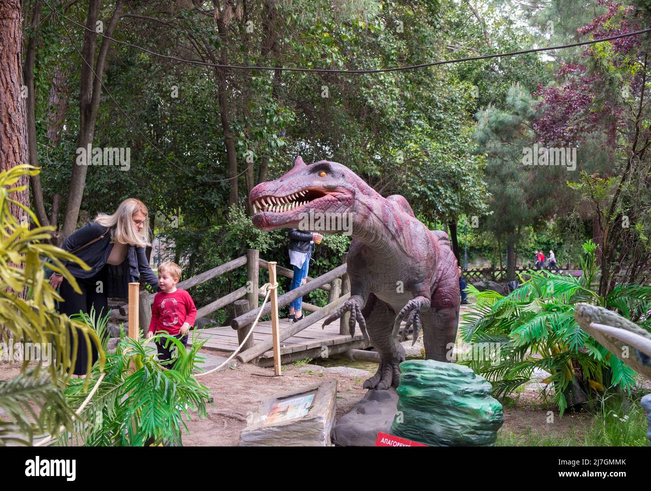 Cute little boy staring dinosaurs in a dinosaur festival Stock Photo ...